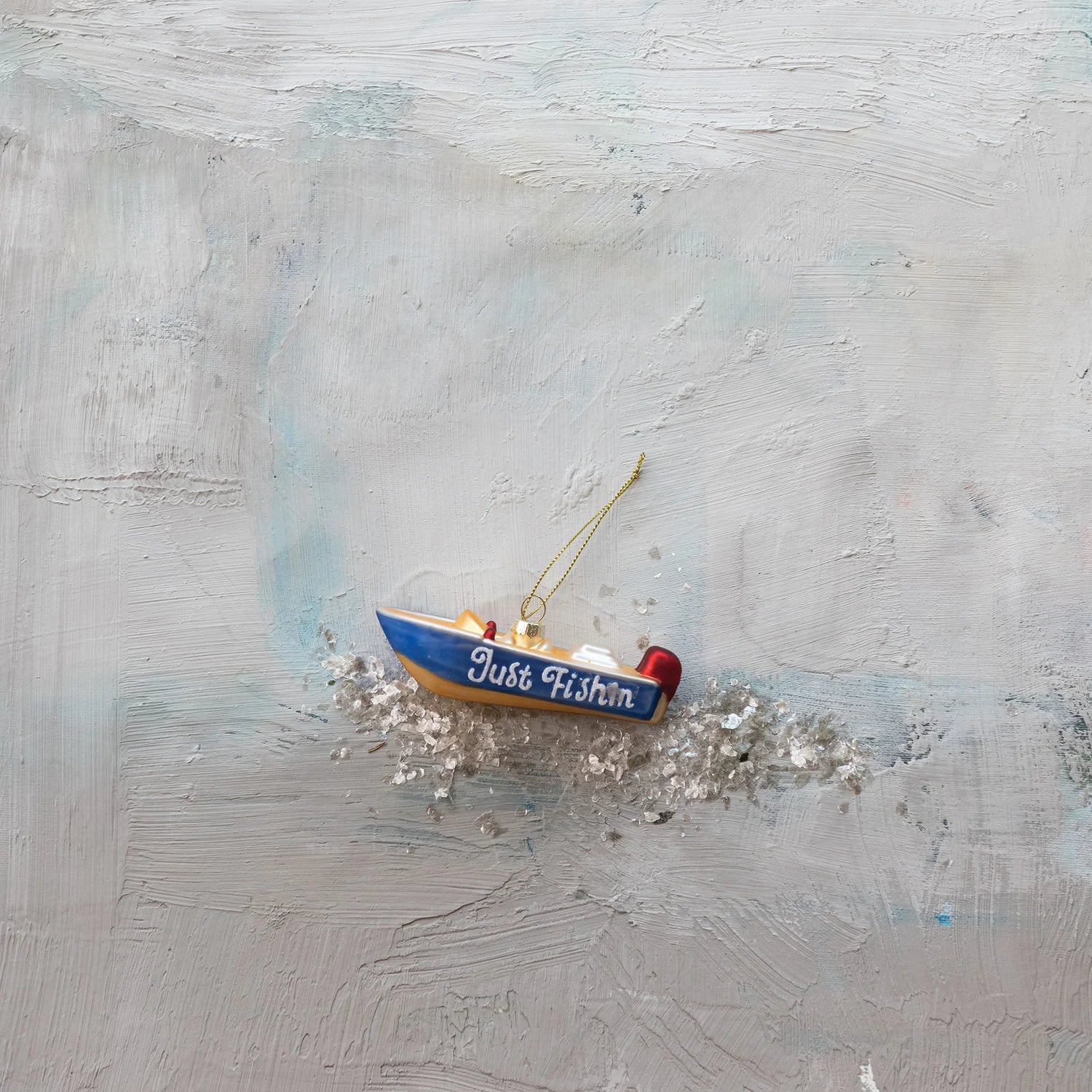 4-1/4"L Glass Fishing Boat Ornament w/ Glitter "Ju | Front and Company ...